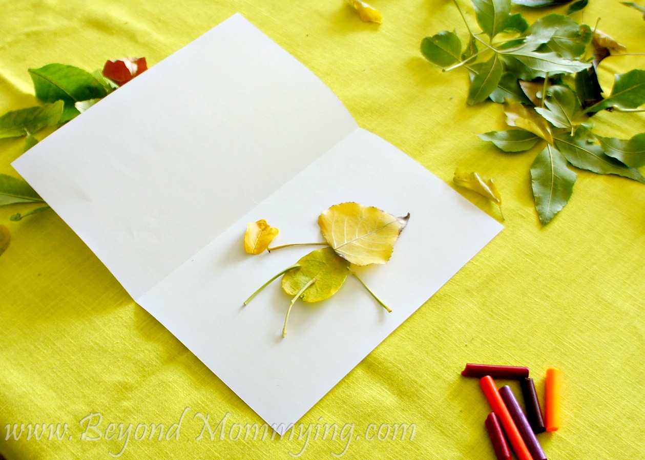 Fall Leaf Rubbing Card with Leaf Figures